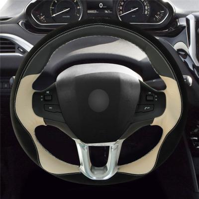 Cina Cuoiere a mano fai-da-te pelle da casa nera design beige copertura del volante personalizzata per Peugeot 2008 in vendita