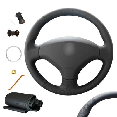 China Auto Interieur Accessoires Zwart Kunstleer Hand Stitch DIY Bescherming van het stuur Voor Peugeot 408 308 Te koop