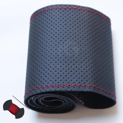 China 18 inch zachte huid kunstmatig leer gestikt DIY auto cover stuurwiel beschermer Te koop