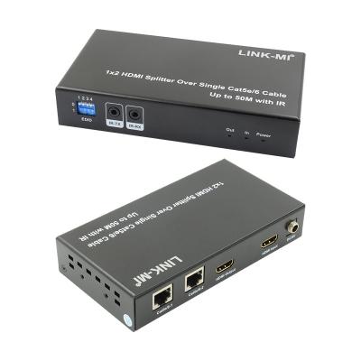 China 1X2 50M 4K HDMI Splitter over Cat5e/6 Kabelondersteuning 3D IR Cascading voor 4 lagen Te koop