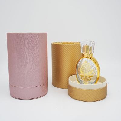 China Round Perfume Packaging Box Pink / Yellow MDF Wood Box With Soft Velvet Interior for sale