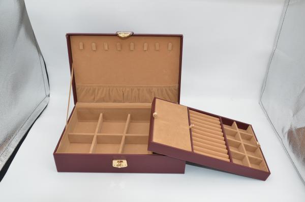 Quality Dark Red Decorative Jewelry Boxes Durable Necklace Gift Box Featuring Velvet for sale