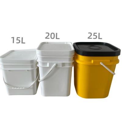China 1.0 to 2.5 MM Thickness Polypropylene Square Pail Orange Plastic Bucket with Lid Product for sale