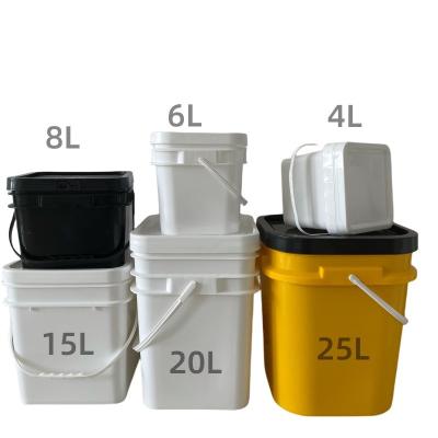 China Constructie Zwarte plastic emmer Vierkante emmer met vier zijden Logo in zwart kleuren Te koop