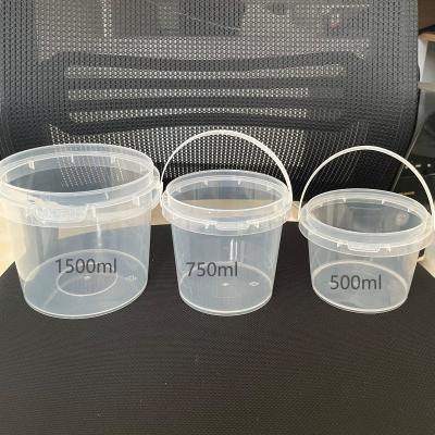 China Recipiente de rebuçados transparente com baldeiras, tampa e alça 200 ml 300 ml 500 ml 750 ml 1L 2L 3L à venda