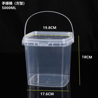 China Vierkante 2L 3L 5L 8L 10L heldere plastic emmer met gemakkelijk open en dicht deksel aanpassen ronde Te koop