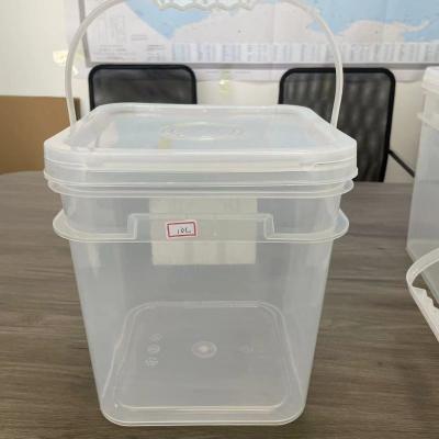 China Yellow Plastic Bucket 1-20L Transparent Square Pail with Lid Silk Screen Print for sale