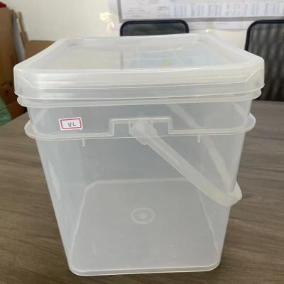 China Yellow Plastic Bucket 1-20L Transparent Square Pail with Lid Silk Screen Print for sale