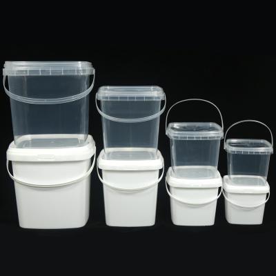 China Levering GAP/ISO/FDA gecertificeerd helder wit vierkant emmer 500ml-5L Plastic emmer emmer Te koop
