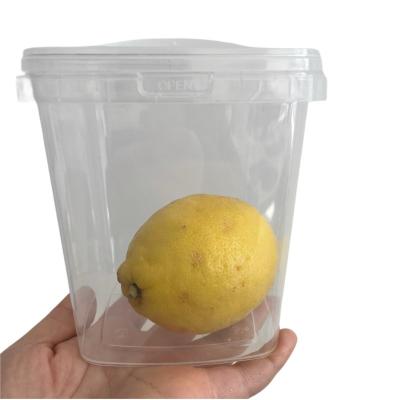 China 500 ml Sauce Container Food Safe Square Plastic Bucket met makkelijk te openen en IML Printing Te koop