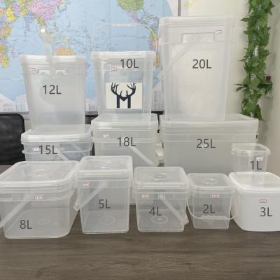 Cina 3L 4L 5L 6L 8L 10L 20L Barattolo di plastica quadrato trasparente Barattolo di plastica con coperchio in vendita