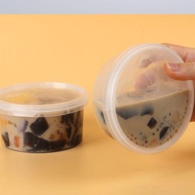 Cina Bicchieri di plastica gialli da 200 ml 350 ml 500 ml 750 ml da 1 litro con coperchio e maniglia per imballaggi alimentari in vendita
