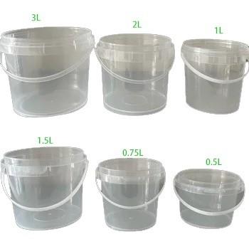China Recipiente de plástico redondo ou quadrado personalizado com tampa 300 ml 500 ml 750 ml 1 L balde claro à venda