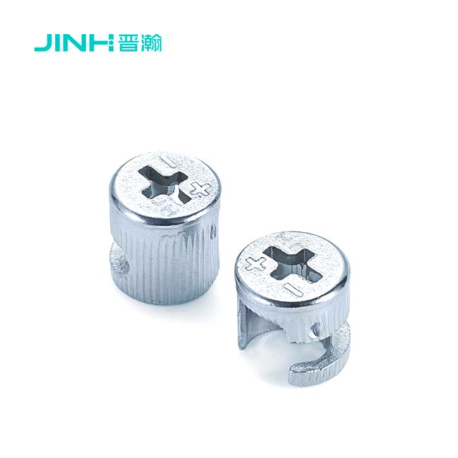 Close-up of Minifix Cam Lock showing zinc plated finish and precise construction