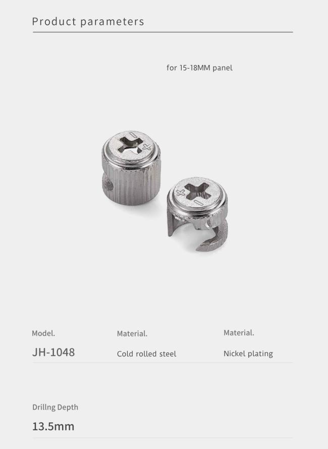 Technical drawing of Cam Nut Fittings with dimensions