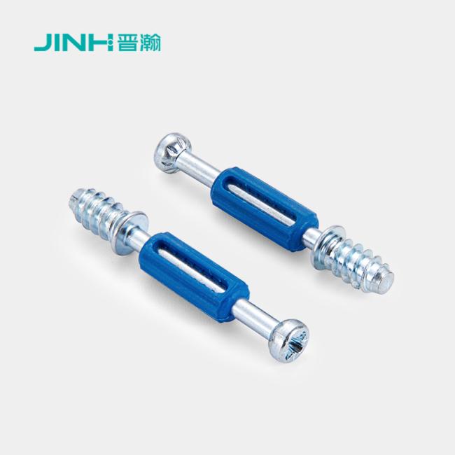 JH-2112 Minifix Connecting Bolts - front view showing blue zinc plating