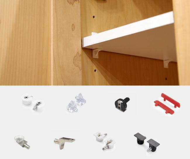 Shelf Pegs in use supporting various shelf weights