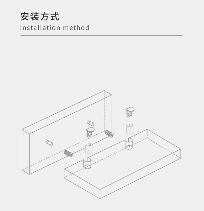 Shelf peg installation example in panel furniture