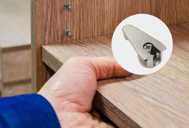 Shelf pin application in home gym equipment storage