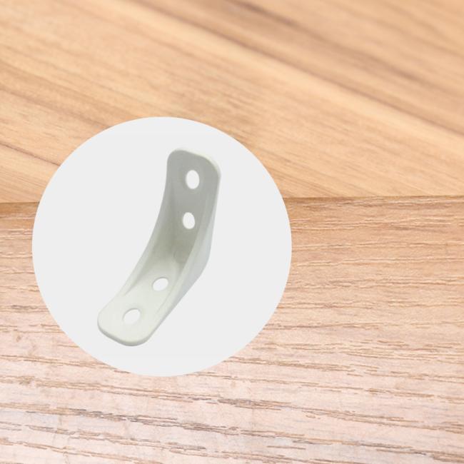 Plastic corner bracket installed in furniture application