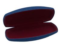 China Blue Iron Frame Clamshell Hard Leather Glasses Case 158x65x38mm for sale