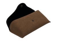 China Custom Logo Soft Leather Spectacle Case 169x73x44mm Metal Button Closure Sunglasses Bag for sale
