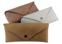 China Custom Logo Soft Leather Spectacle Case 169x73x44mm Metal Button Closure Sunglasses Bag for sale