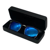 China Rectangular Hard Leather Eyewear Case 157x55x36mm Black Sunglasses Box OEM for sale