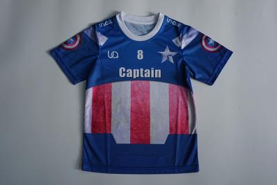 Cina Jersey di calcio di misura O della maglia di sublimazione dei bambini asciutti del collo con colore blu in vendita