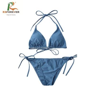 China Blue Beach Wear For Women / Quick Dry Polyester Fabric Swimwear Sexy Bikini for sale
