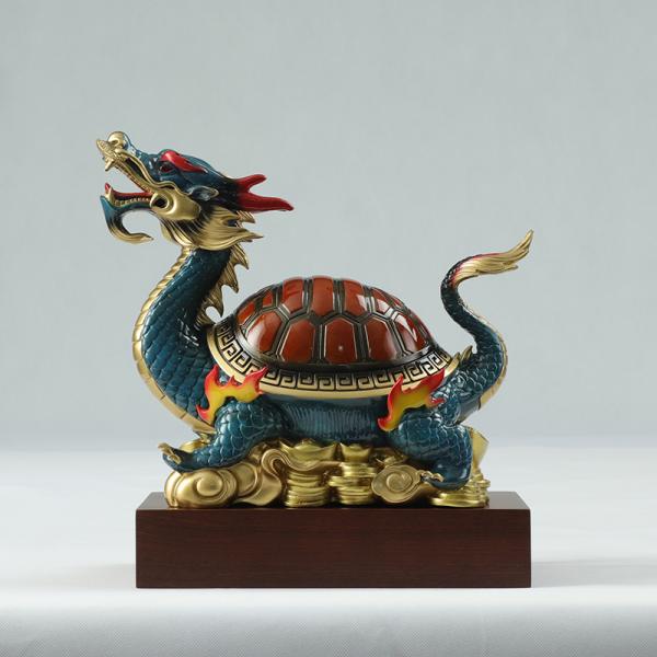 Quality Vintage Dragon Turtle Design Bronze Ornament with Wood Base and 8.3kg Weight for Indoor Decoration for sale