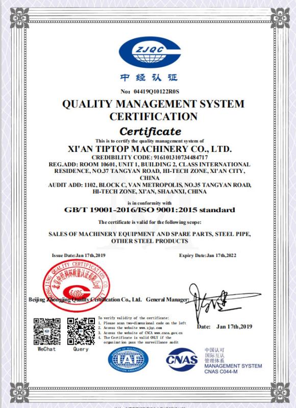 ISO - Xi'an Tiptop Machinery Co.,Ltd