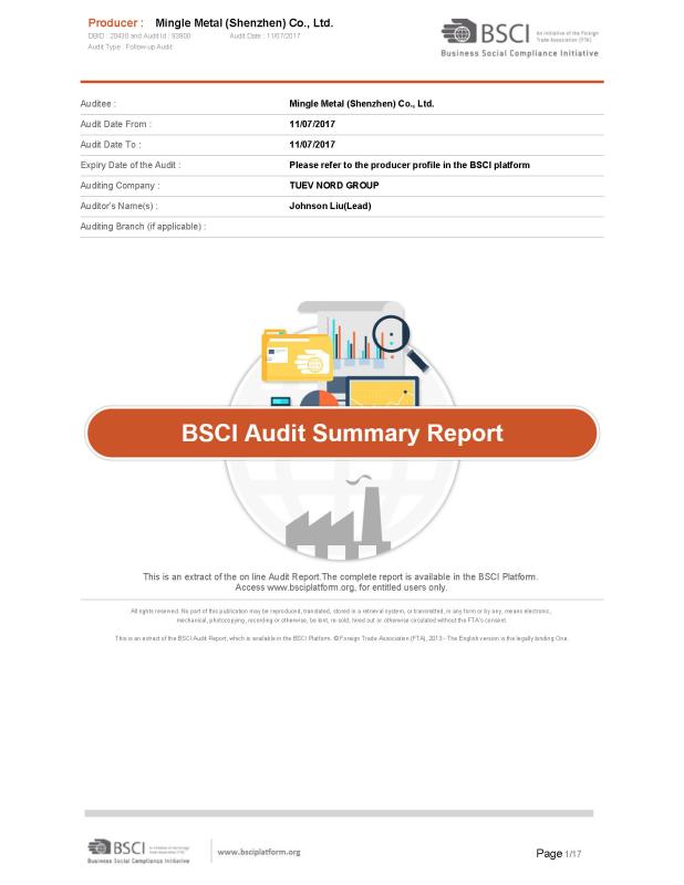 BSCI - Mingle Scitek  (Shen Zhen) Co., Ltd.