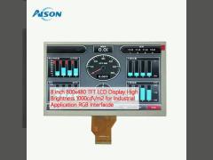 8 polegadas 800x480 TFT LCD Display Alto brilho 1000cd/m2 para aplicações industriais Interface RGB