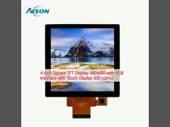 4 inch Square TFT Display 480x480 with RGB Interface with Touch Display 300 cd/m2
