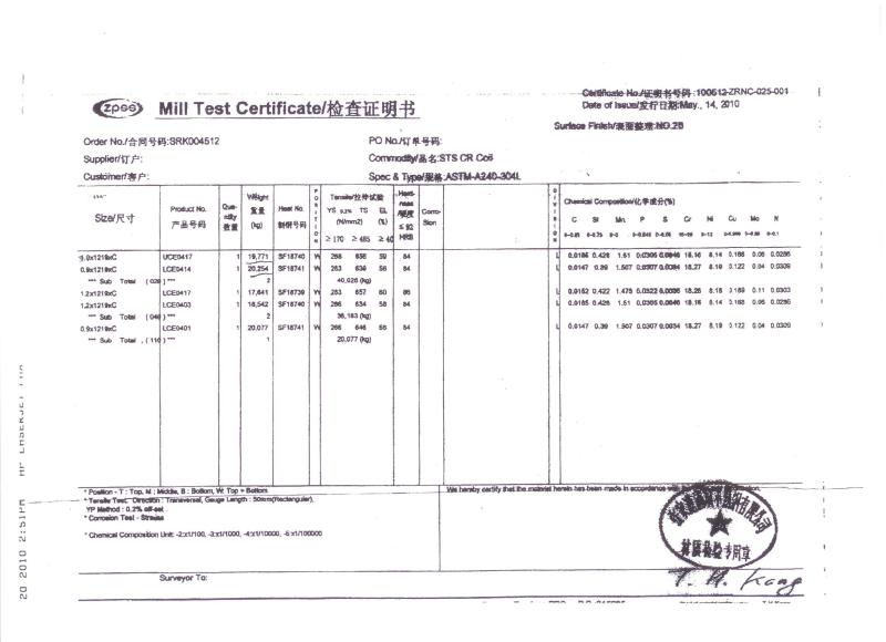 MILL TEST CERT - Naike Chemical (Shenzhen) Co., Ltd