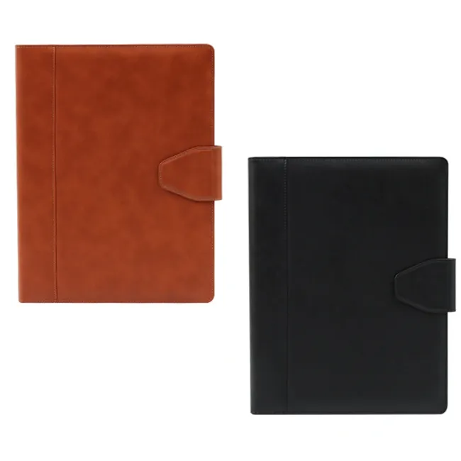 PU Leather Folder Calculator Portfolio 4 Hole Ring Binder with Card Slots, Pen Loops and Magnet Flap Close