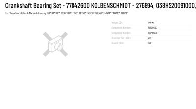 中国 原 KS クランクシャフトベアリングセット 77842600 KOLBENSCHMIDT 276894 038HS20091000 H1303/7STD 体重1.4kg 衣料品店 販売のため