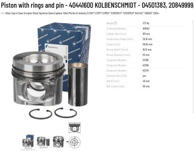 China Metalen bouwmaterialen winkels Originele KS zuiger met ringen en pinnen 40441600 KOLBENSCHMIDT 04501383 20849999 04284390 Te koop