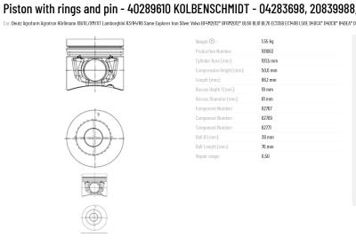 Cina Piston 100% testato con anelli e pin 40289610 KOLBENSCHMIDT 04283698 20839988 04284179 prestazioni superiori garantite in vendita