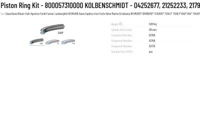 Cina DEUTZ Numero di parte 04252677 21252233 21797646 800057310000 Original KS Piston Ring Kit di KOLBENSCHMIDT in vendita