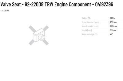 China 92-22008 TRW Componente do motor 04192396 Assento de válvula para peças sobressalentes de máquinas agrícolas à venda