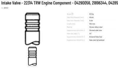 China Válvula de admissão 22314 para o componente do motor TRW 04290056 21896344 04285263 para o deutz à venda