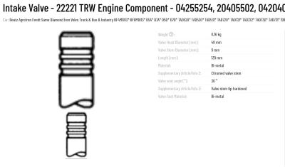 Cina Valvola di aspirazione TRW 04255254, 20405502, 04204014 22221 per deutz in vendita