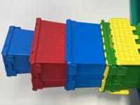 China Silk Printing Logo Plastic Storage Totes Stackable Design for Easy Moving and Storage for sale
