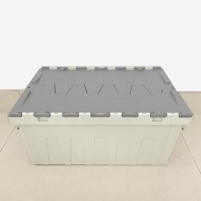 China Contenedor de plástico con tapa fija de 60L para transporte de mercancías pesadas en venta