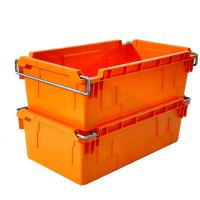 China Stackable Nestable Plastic Crate With Metal Handle Logistics Turnover Crate Reusable Logistics Container for sale
