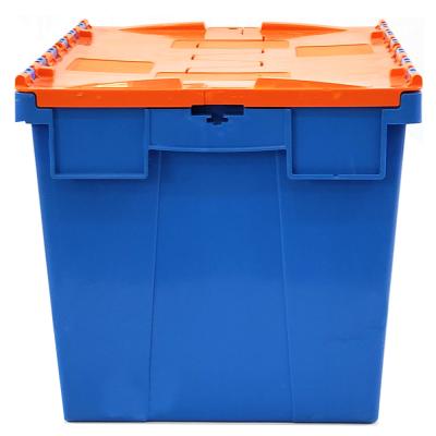 China FIRST PP Logistics Nesting Tote Plastic Stackable Crate Container 67L Volume Silk Printing Logo for sale