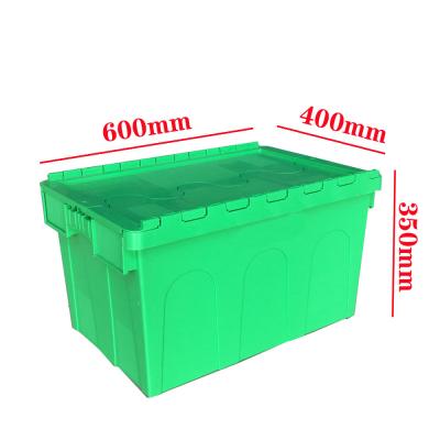 China 66L Plastic Storage Tote with Hinged Attached Lid Container 600*400*350mm High Volume for sale