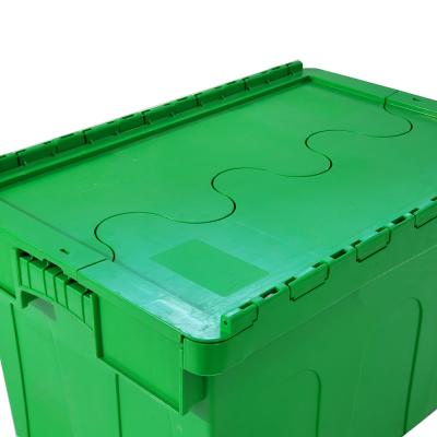 China 66L Plastic Storage Tote with Hinged Attached Lid Container 600*400*350mm High Volume for sale